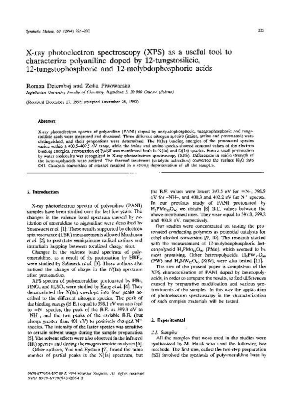 (PDF) X-ray photoelectron spectroscopy (XPS) as a useful tool to ...