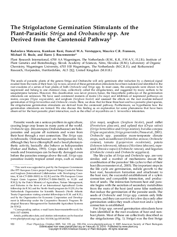 (PDF) The Strigolactone Germination Stimulants of the Plant-Parasitic ...