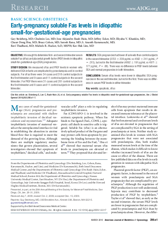 (PDF) Early-pregnancy soluble Fas levels in idiopathic small-for ...