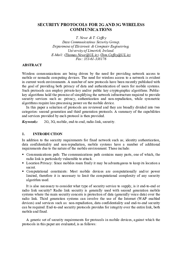 (PDF) Security protocols for 2G and 3G wireless communications