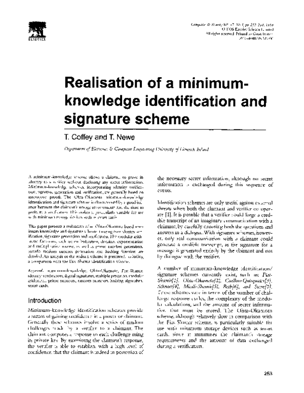 (PDF) Realisation of a Minimum-Knowledge identification and signature ...