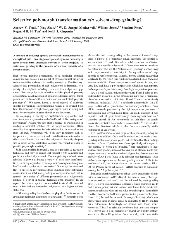 (PDF) Selective polymorph transformation via solvent-drop grinding