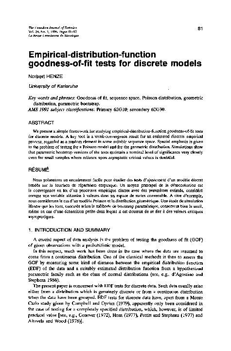 Pdf Empirical Distribution Function Goodness Of Fit Tests For