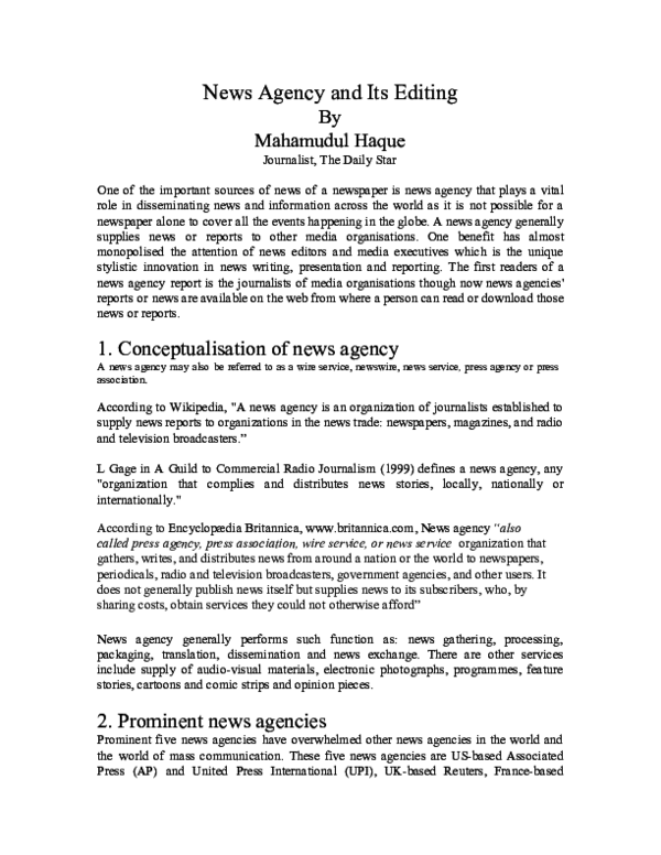 (PDF) News Agency Journalism in Bangladesh (in Bangla)