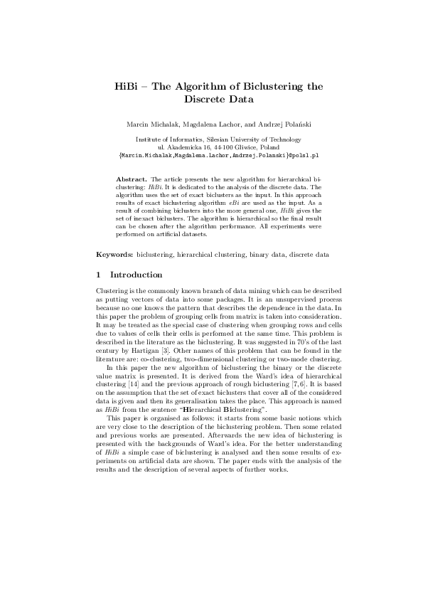 Pdf Hibi The Algorithm Of Biclustering The Discrete Data