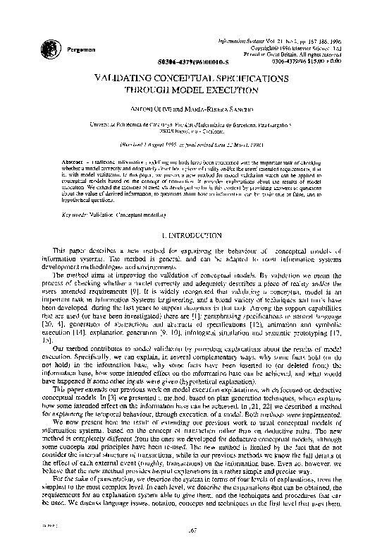 (PDF) Validating conceptual specifications through model execution
