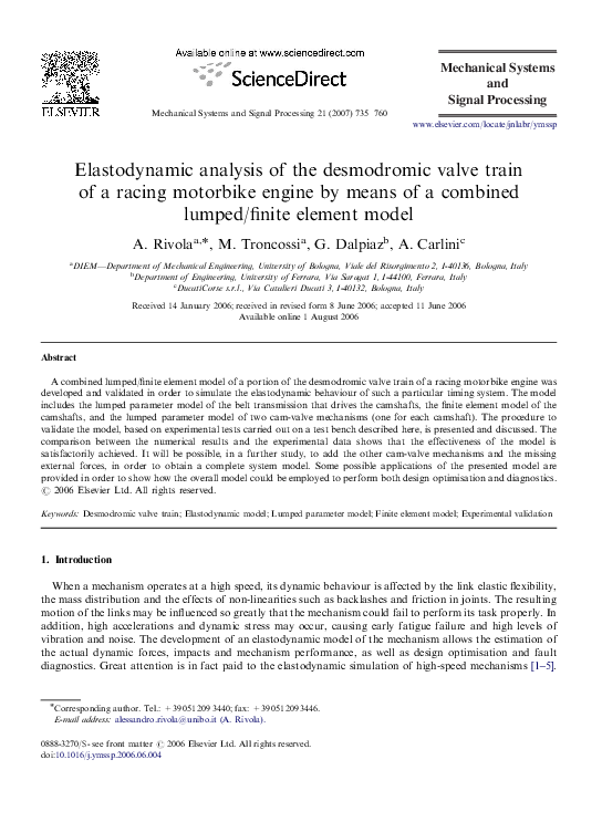 (PDF) Elastodynamic analysis of the desmodromic valve train of a racing ...