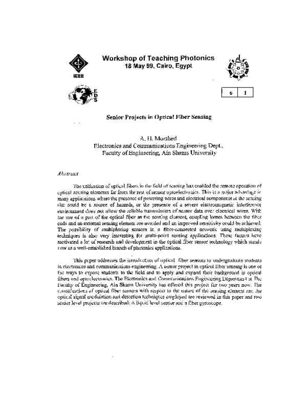 (PDF) Senior projects in optical fiber sensing