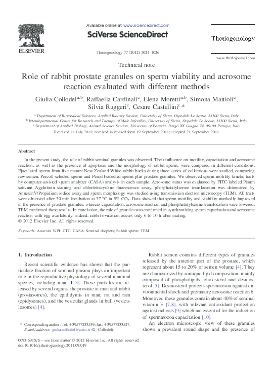 (PDF) Role of rabbit prostate granules on sperm viability and acrosome ...