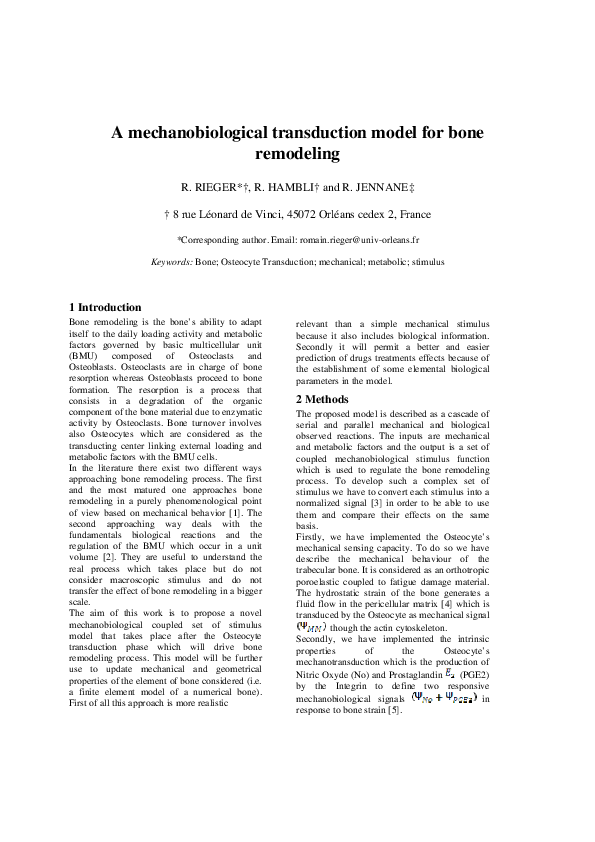 (PDF) A mechanobiological transduction model for bone remodelling