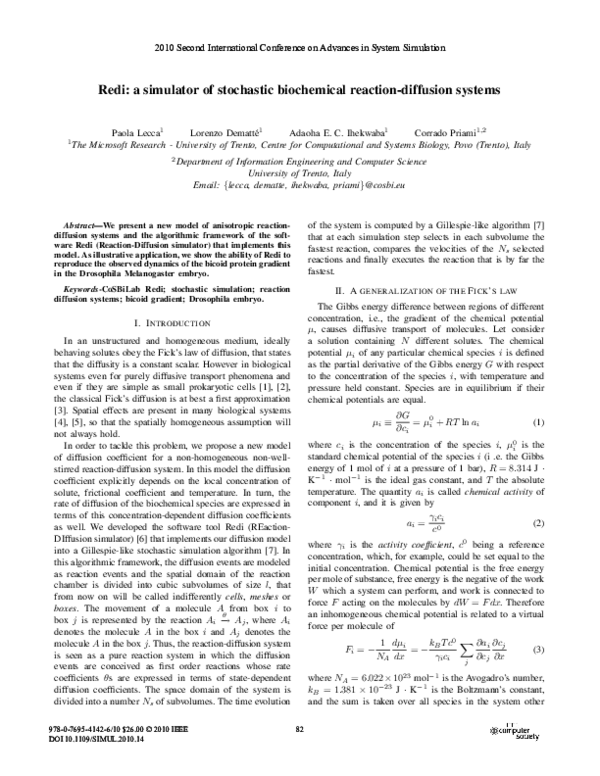 Pdf Redi A Simulator Of Stochastic Biochemical Reaction Diffusion