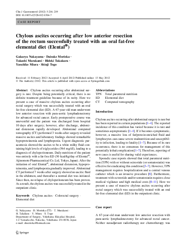 (PDF) Postoperative chylous leak after a laparoscopic low anterior ...