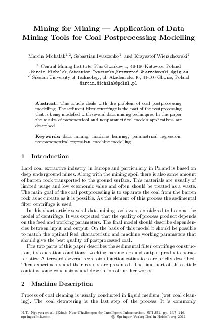 (PDF) Mining for Mining — Application of Data Mining Tools for Coal ...