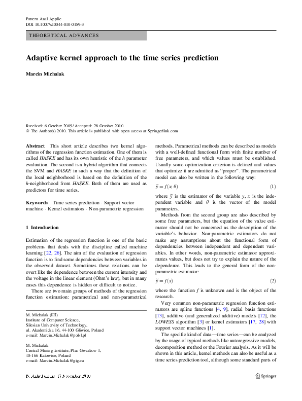 (PDF) Adaptive kernel approach to the time series prediction