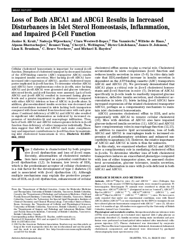 (PDF) Loss of Both ABCA1 and ABCG1 Results in Increased Disturbances in ...