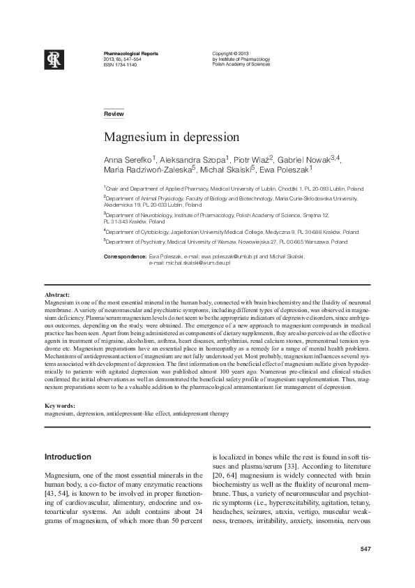 (PDF) Magnesium in depression