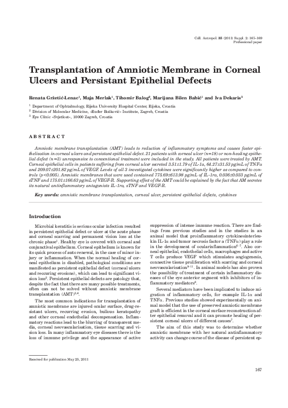 (PDF) Transplantation of amniotic membrane in corneal ulcers and ...