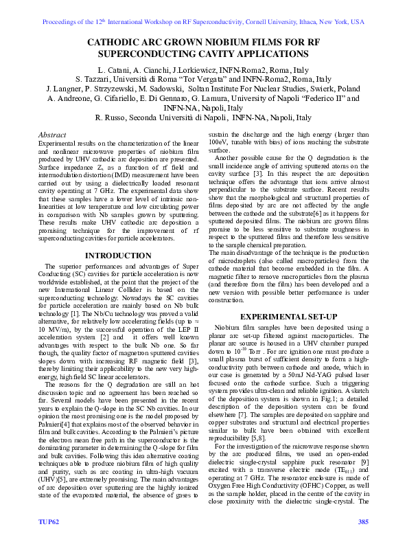(PDF) Cathodic arc grown niobium films for RF superconducting cavity ...