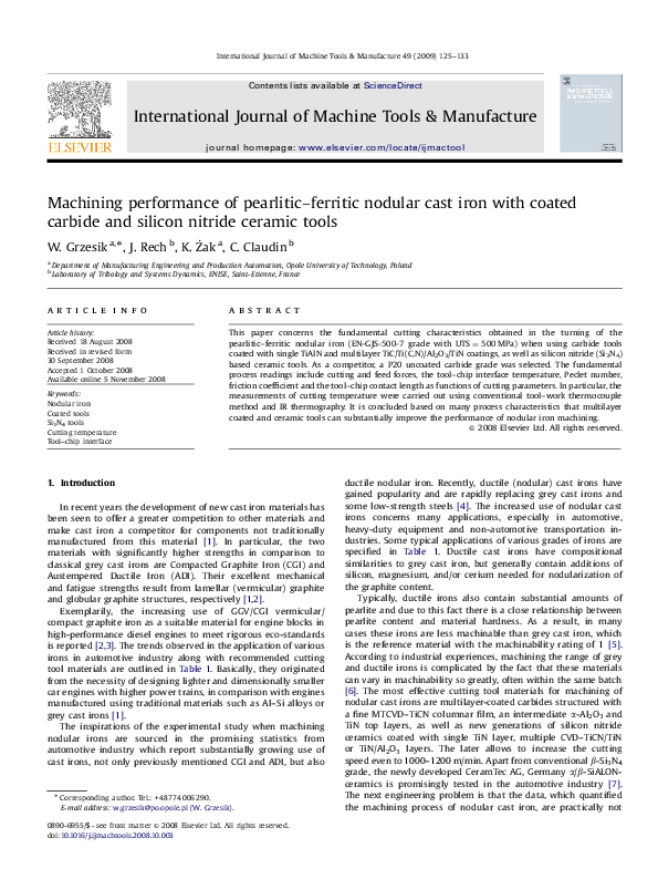 (PDF) Machining performance of pearlitic–ferritic nodular cast iron ...