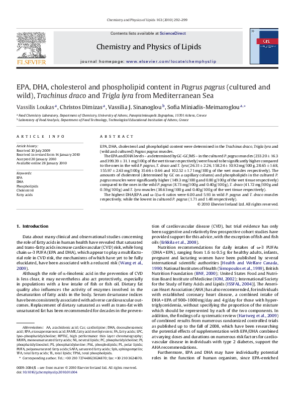 (PDF) EPA, DHA, cholesterol and phospholipid content in Pagrus pagrus ...