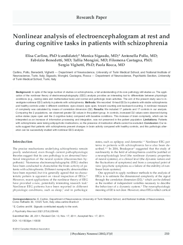 (PDF) Nonlinear analysis of electroencephalogram at rest and during cognitive tasks in patients ...