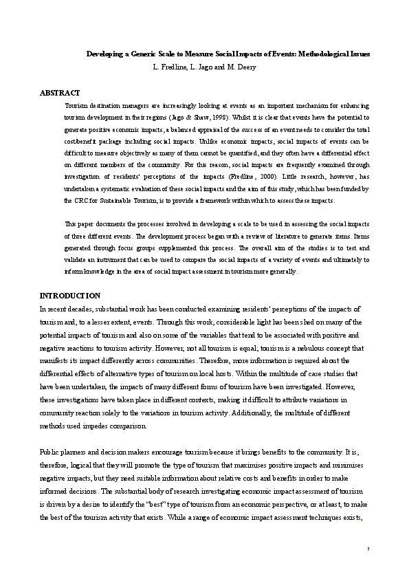 (PDF) The Development of a Generic Scale to Measure the Social Impacts ...