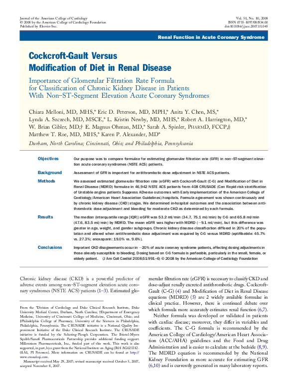 (PDF) Cockcroft-Gault Versus Modification of Diet in Renal Disease