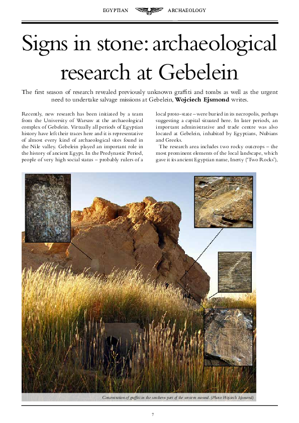 (PDF) Signs in stone: archaeological research at Gebelein, in: Egyptian ...