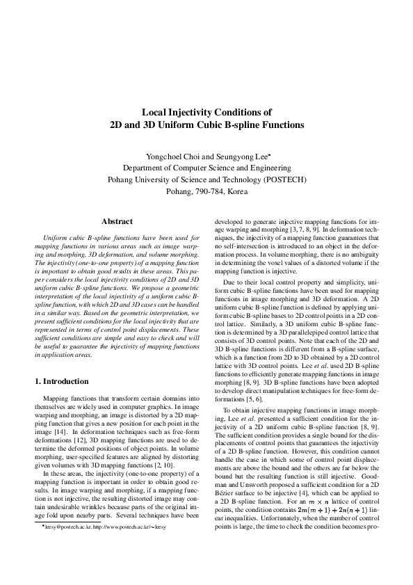 (PDF) Local injectivity conditions of 2D and 3D uniform cubic B-spline functions