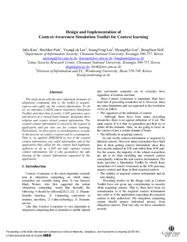 Pdf Design And Implementation Of Context Awareness Simulation Toolkit