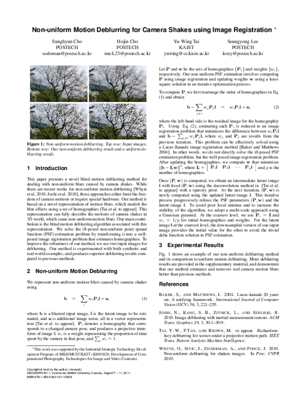 (PDF) Non-uniform motion deblurring for camera shakes using image registration
