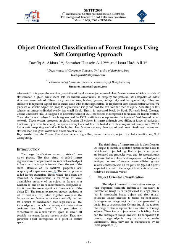 Pdf Object Oriented Classification Of Forest Images Using Soft Computing Approach Dr