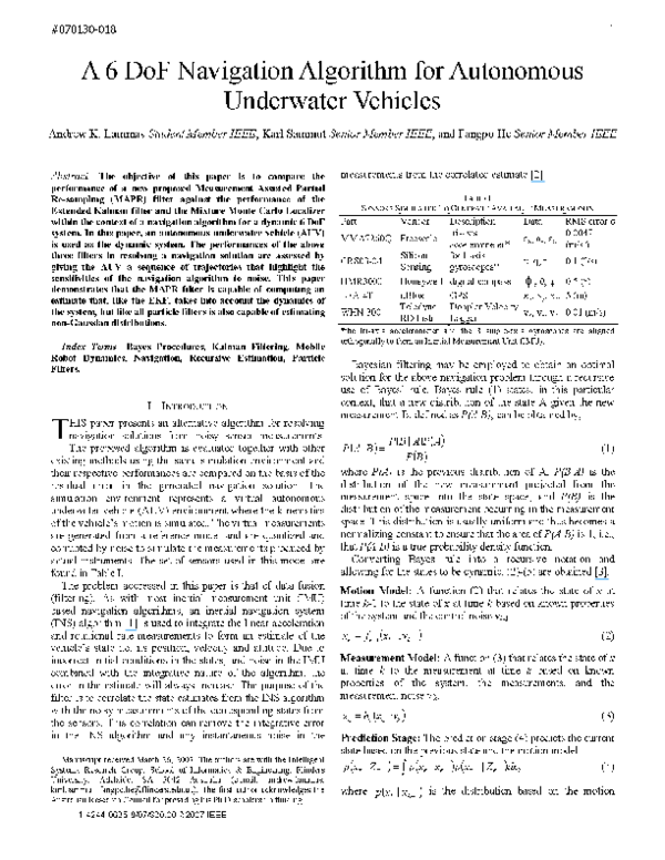 (PDF) A 6 DoF Navigation Algorithm for Autonomous Underwater Vehicles