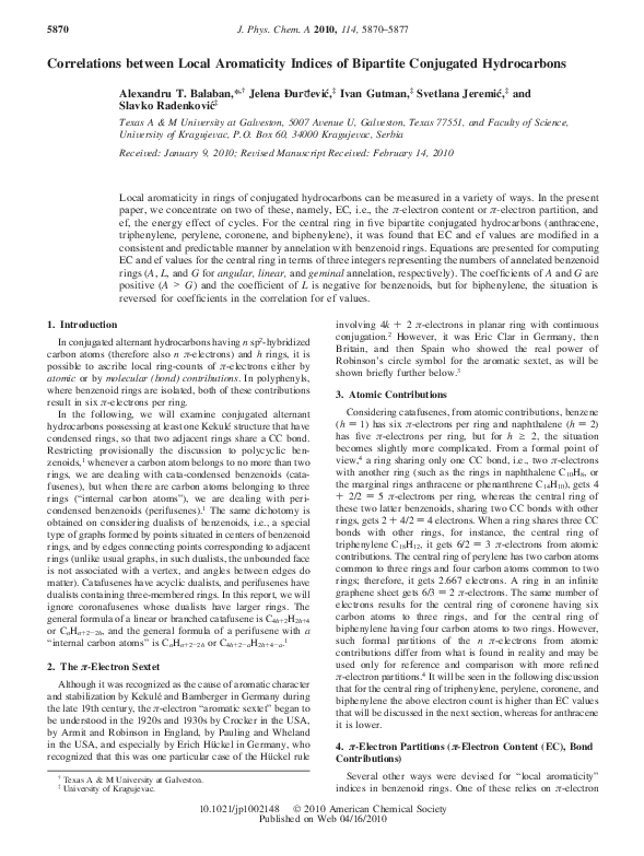 (PDF) Correlations between Local Aromaticity Indices of Bipartite Conjugated Hydrocarbons