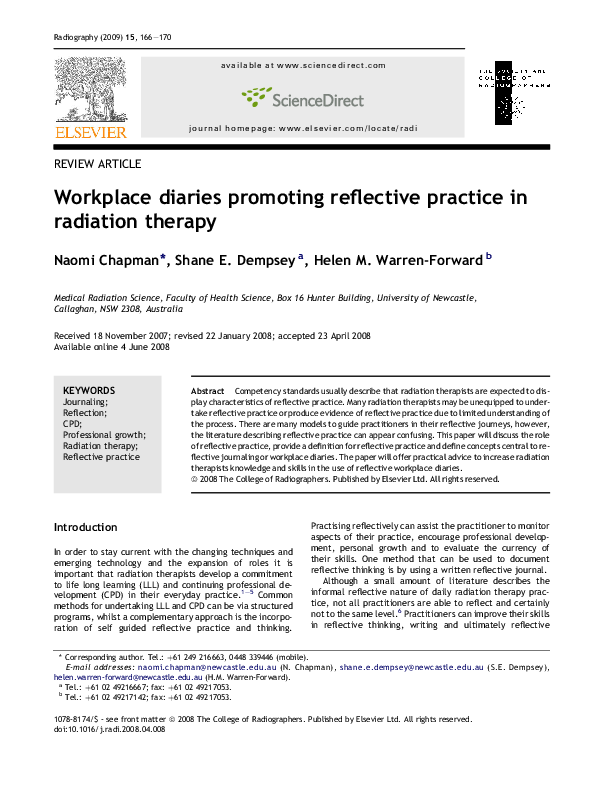 (PDF) Workplace diaries promoting reflective practice in radiation therapy