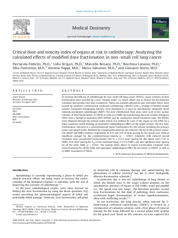 (PDF) Critical dose and toxicity index of organs at risk in ...