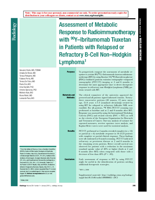 (PDF) Assessment of Metabolic Response to Radioimmunotherapy with 90 Y ...