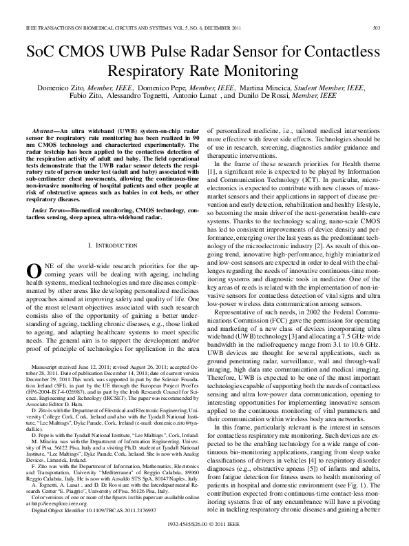 (PDF) SoC CMOS UWB Pulse Radar Sensor for Contactless Respiratory Rate Monitoring