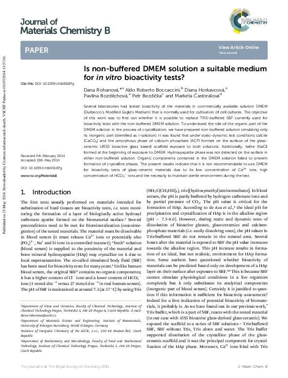 (PDF) Is non-buffered DMEM solution a suitable medium for in vitro ...