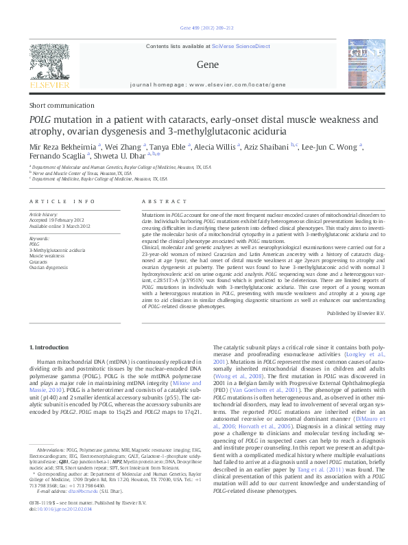 (PDF) POLG mutation in a patient with cataracts, early-onset distal ...