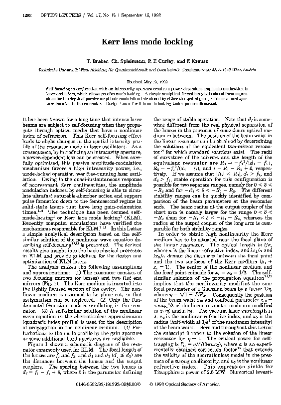 (PDF) Kerr lens mode locking