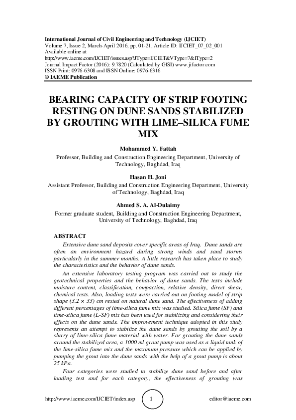 (PDF) BEARING CAPACITY OF STRIP FOOTING RESTING ON DUNE SANDS STABILIZED BY GROUTING WITH LIME ...