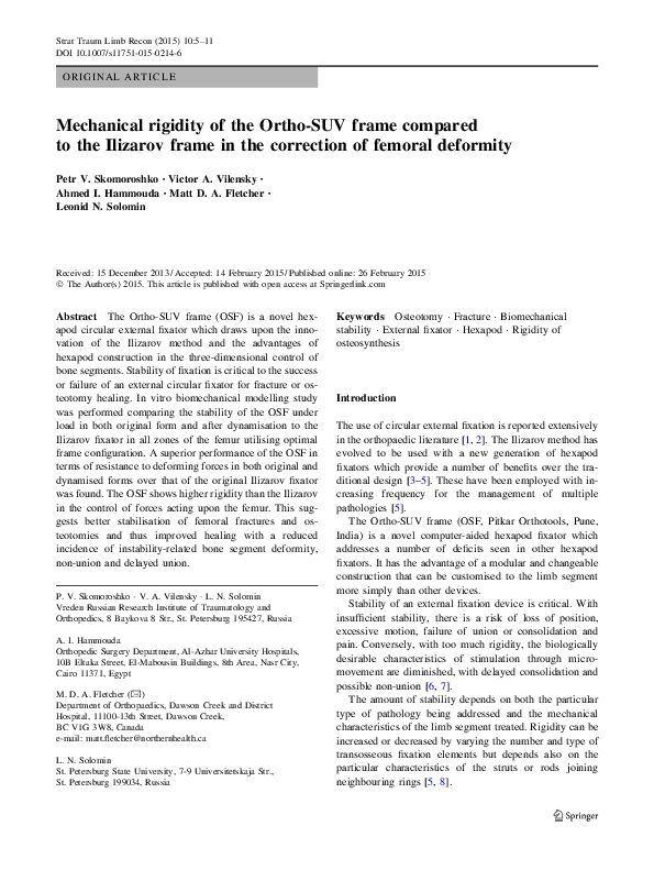 (PDF) Mechanical rigidity of the Ortho-SUV frame compared to the ...