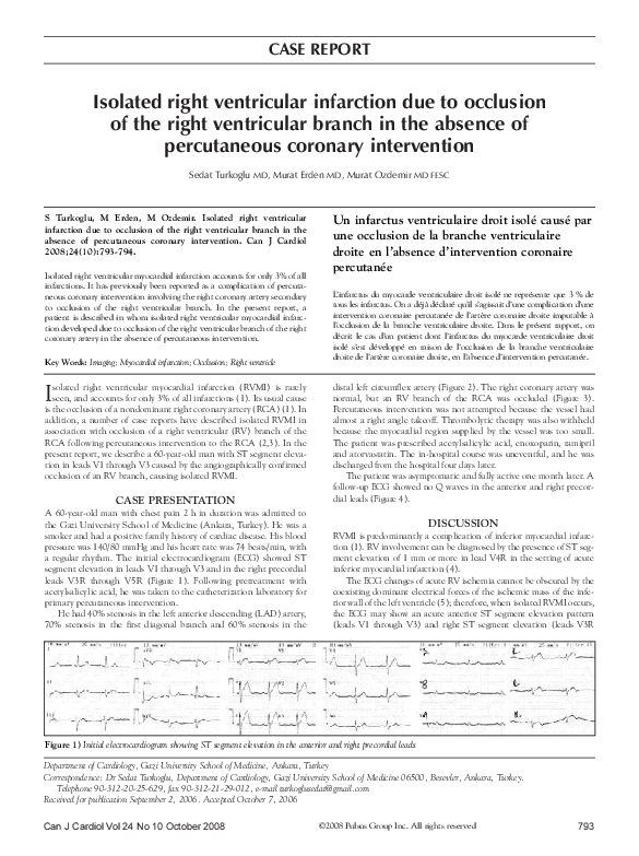 (PDF) Isolated right ventricular infarction due to occlusion of the ...