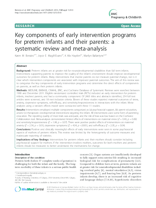 (PDF) Key components of early intervention programs for preterm infants ...