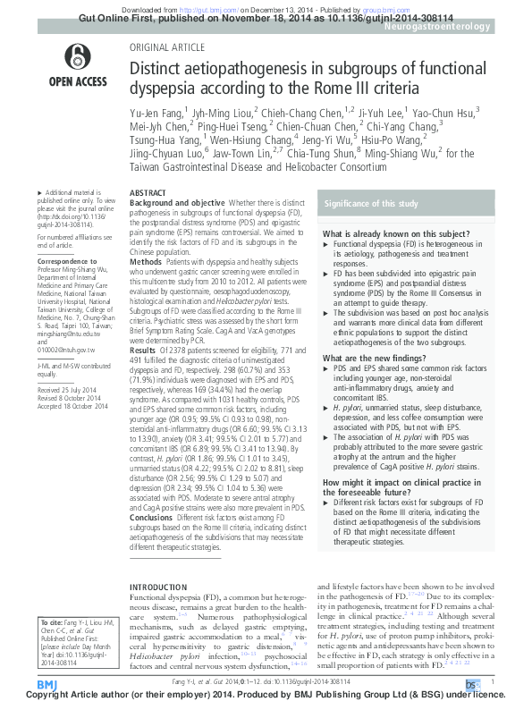 (PDF) Risk Factors of Functional Dyspepsia Based on Rome III Criteria and Different Subtypes ...