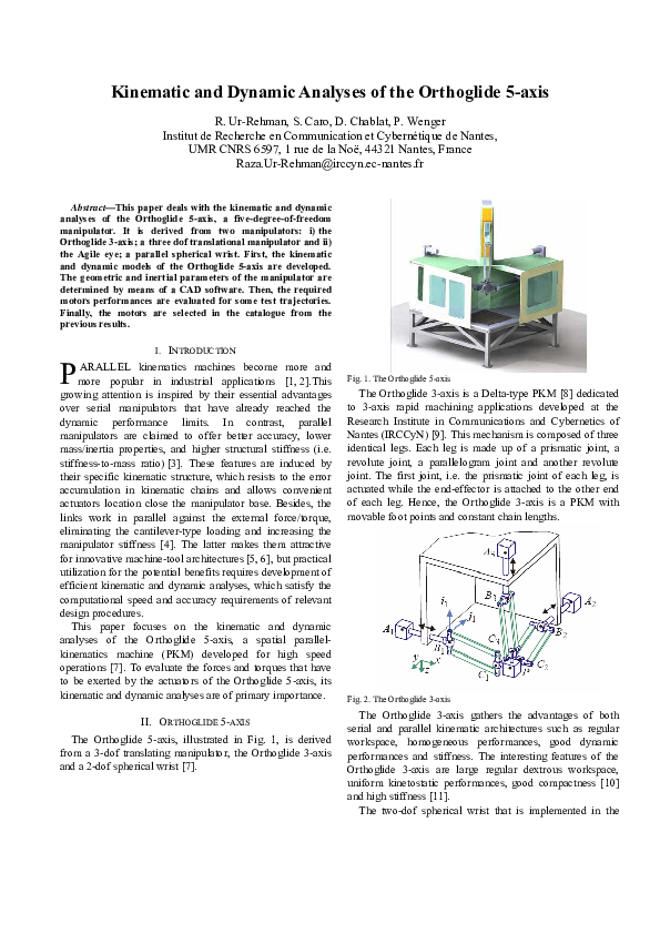 (PDF) Kinematic and Dynamic Analyses of the Orthoglide 5-axis