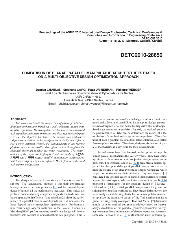 (PDF) Comparison of planar parallel manipulator architectures based on ...