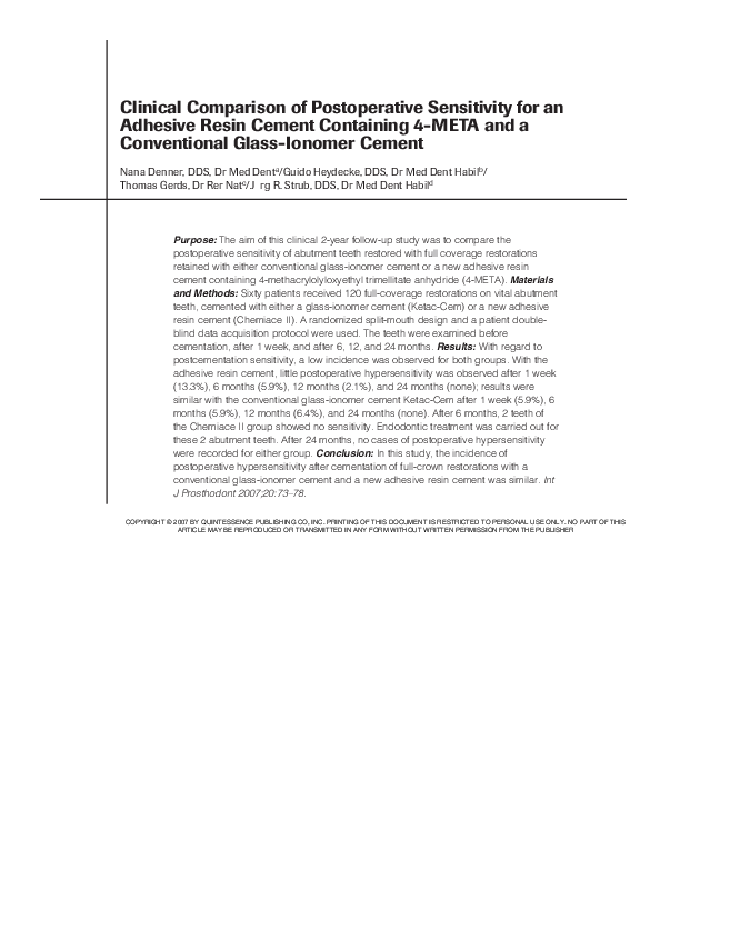 (PDF) Clinical comparison of postoperative sensitivity for a glass ...