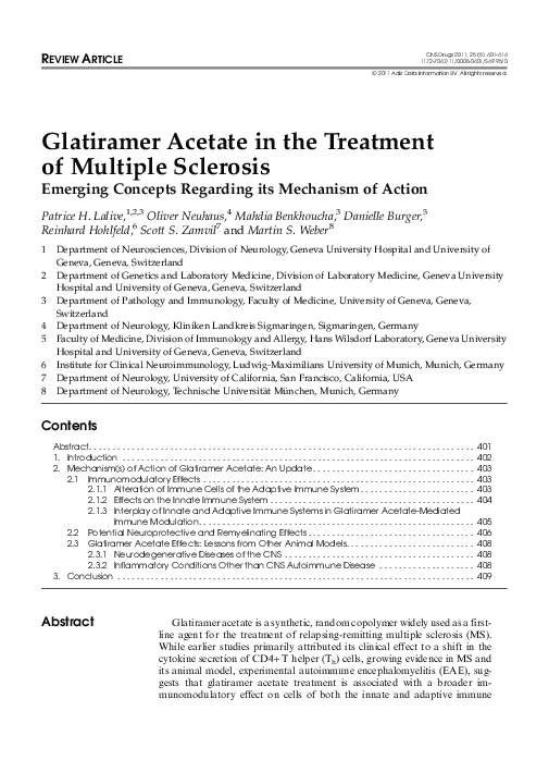 (PDF) Glatiramer Acetate in the Treatment of Multiple Sclerosis